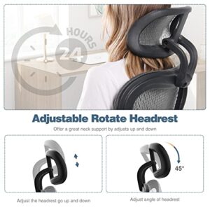 Ergonomic Office Chair, High Back Desk Chair, Swivel Mesh Computer Task Chair with Dynamic Lumbar Support, Tilt Function, Executive Home Office Chair with 3D Adjustable Headrest and Armrests, Grey