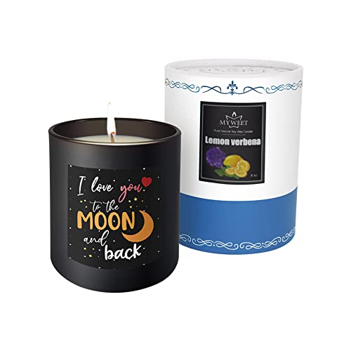 MYWEET Candle Lemon & Verbena Scented, 8 Oz Large Jar Single Wick Candle, Jar Candle Made with Natural Soy Wax, Up to 45 Hour Burn time