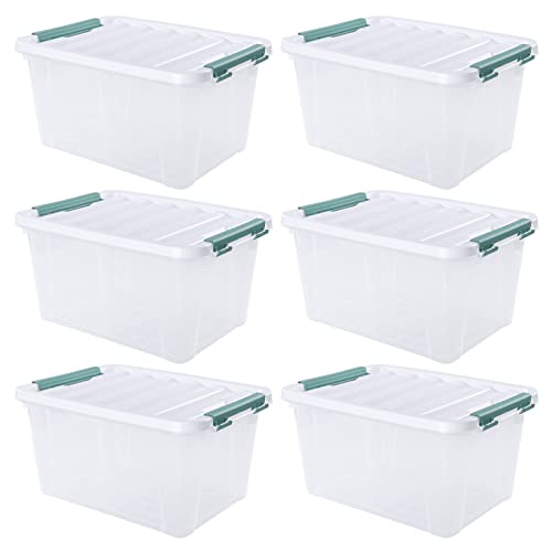 Xyskin 6-Pack 35 Quart Plastic Storage Boxes, Latching Storage Bin Totes, Clear