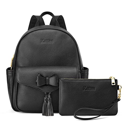 Kattee Mini Backpack for Women, Genuine Leather Purse for Girls, Cute Small Bookbag, Black