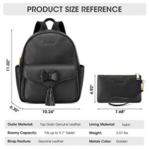 Kattee Mini Backpack for Women, Genuine Leather Purse for Girls, Cute Small Bookbag, Black