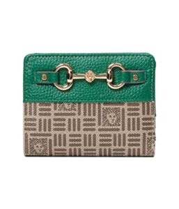 anne klein ak snap closure horsebit logo wallet, cream-brown w/ivy green