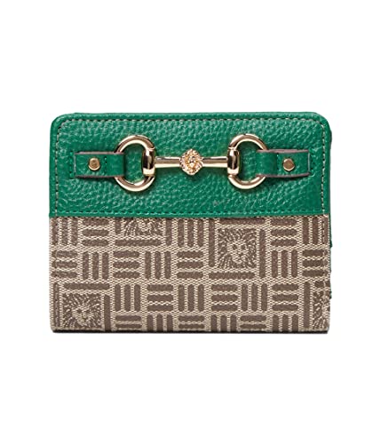 Anne Klein AK snap Closure Horsebit Logo Wallet, Cream-Brown w/Ivy Green