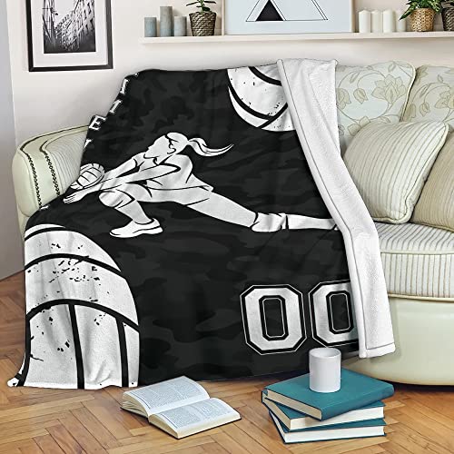 OhaPrints Custom Volleyball Black Camo Volleyball Girl Personalized Name Number Soft Sherpa Throw Blankets Cozy Fuzzy Fleece Throws for Tv Sofa Couch Comfy Fluffy Blanket 30X40 50X60 60X80