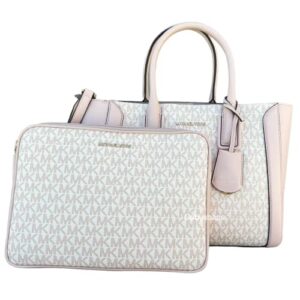 michael kors kali medium satchel tote crossbody signature mk + ipad case (pink optic white rose gold)