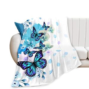 blue butterfly soft throw blanket all season microplush thick warm blankets tufted fuzzy flannel throws blanket for bed sofa couch 60″x50″