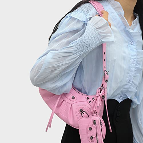 Women Punk Style Rivet Satchels Handbags PU Leather Shoulder Crocodile Pattern Shoulder Bag With Mirror And Card Hobo Bags