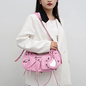 Women Punk Style Rivet Satchels Handbags PU Leather Shoulder Crocodile Pattern Shoulder Bag With Mirror And Card Hobo Bags