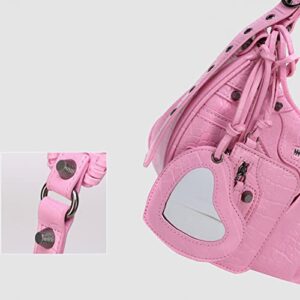 Women Punk Style Rivet Satchels Handbags PU Leather Shoulder Crocodile Pattern Shoulder Bag With Mirror And Card Hobo Bags