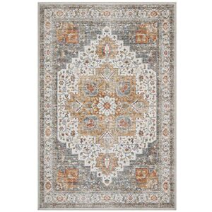 Area Rugs for Living Room: 8x10 Rug for Bedroom Machine Washable with Non Slip Backing Non Shedding, Boho Medallion Floral Large Carpet for Dining Room Nursery Home Office Indoor Decor Grey/Gold