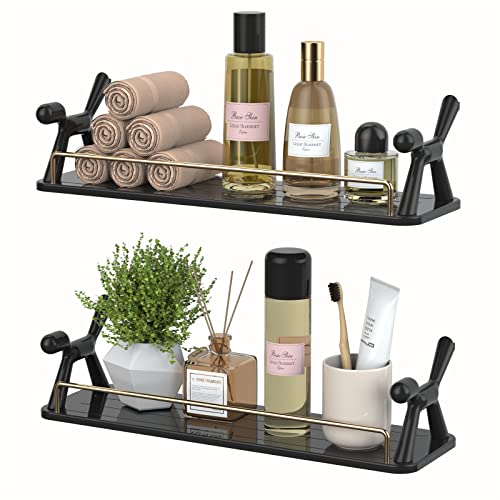 iHave Bathroom Shelves with Towel Hooks Bathroom Decor, Small Wall Shelves for Wall Decor, Black Floating Shelves Wall Mounted Modern Home Decor for Bedroom, Living Room, Laundry Room, Kitchen