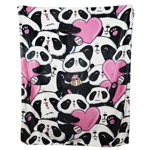 Panda Throw Blanket Gifts,Soft Panda Flannel Fleece Bed Blanket for Girls Women (B)