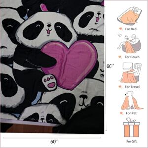 Panda Throw Blanket Gifts,Soft Panda Flannel Fleece Bed Blanket for Girls Women (B)