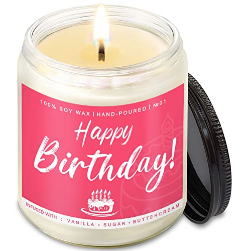 Happy Birthday Candle Gifts for Women - Unique Gift for Best Friend - Vanilla Sugar and Buttercream Candles Gift idea for Her Sister Mom Coworker Classmate Bestie Present 7 oz