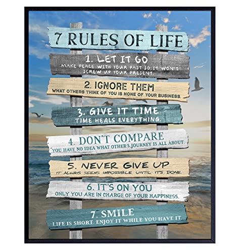 Inspiration Motivation Wall Art & Decor - 7 Rules Of Life Motivational poster 8x10 - Inspirational Gift for Woman Men - Positive Quotes Saying - Home Office Bedroom Living Room Beach House Wall Art