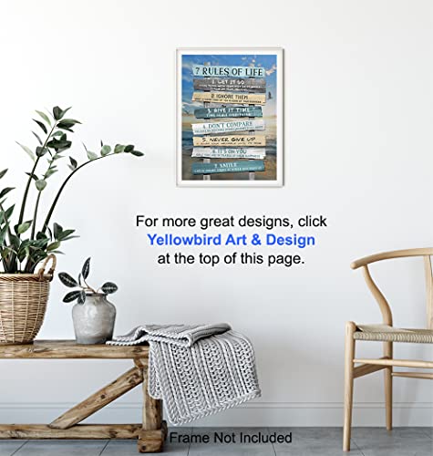 Inspiration Motivation Wall Art & Decor - 7 Rules Of Life Motivational poster 8x10 - Inspirational Gift for Woman Men - Positive Quotes Saying - Home Office Bedroom Living Room Beach House Wall Art