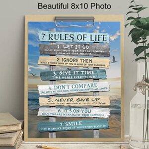 Inspiration Motivation Wall Art & Decor - 7 Rules Of Life Motivational poster 8x10 - Inspirational Gift for Woman Men - Positive Quotes Saying - Home Office Bedroom Living Room Beach House Wall Art