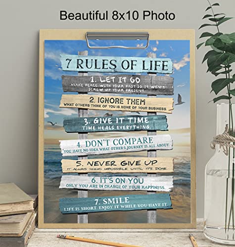 Inspiration Motivation Wall Art & Decor - 7 Rules Of Life Motivational poster 8x10 - Inspirational Gift for Woman Men - Positive Quotes Saying - Home Office Bedroom Living Room Beach House Wall Art