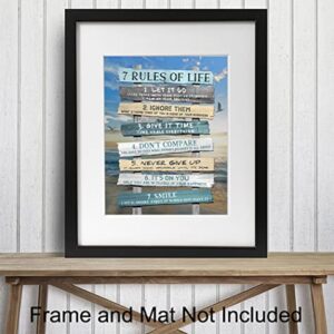 Inspiration Motivation Wall Art & Decor - 7 Rules Of Life Motivational poster 8x10 - Inspirational Gift for Woman Men - Positive Quotes Saying - Home Office Bedroom Living Room Beach House Wall Art