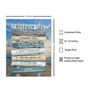 Inspiration Motivation Wall Art & Decor - 7 Rules Of Life Motivational poster 8x10 - Inspirational Gift for Woman Men - Positive Quotes Saying - Home Office Bedroom Living Room Beach House Wall Art