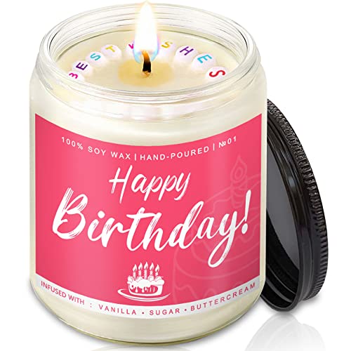 Happy Birthday Gifts for Women | Unique Gift for Best Friend | Soy Vanilla Sugar and Buttercream Candles Gift idea for Her Sister Mom Coworker Classmate Bestie Present 7 oz