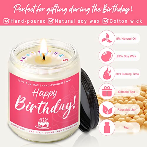 Happy Birthday Gifts for Women | Unique Gift for Best Friend | Soy Vanilla Sugar and Buttercream Candles Gift idea for Her Sister Mom Coworker Classmate Bestie Present 7 oz