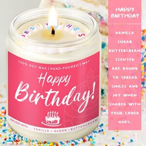 Happy Birthday Gifts for Women | Unique Gift for Best Friend | Soy Vanilla Sugar and Buttercream Candles Gift idea for Her Sister Mom Coworker Classmate Bestie Present 7 oz