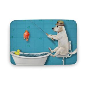 nichpedr welcome rectangular door mat dog fishing in a bathroom entrance way rugs doormats soft non-slip washable bath rugs floor mats for home bathroom kitchen 16×24 inch