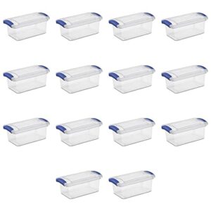 7 qt. latch box plastic shoes storage with durable lid, stackable and nestable snap lid bpa-free plastic storage box organizing container with blue lid, set of 14