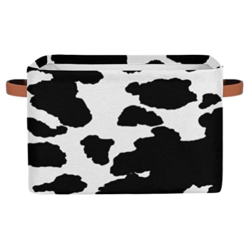 Cow Animal Print Storage Basket Bins for Organizing Shelves/Bathroom/Pantry/Closet/Clothes, Black and White Camo Print Collapsible Storage Cube Box Toys Organizer with Handles 1 Pc