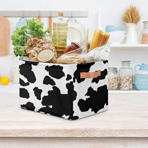 Cow Animal Print Storage Basket Bins for Organizing Shelves/Bathroom/Pantry/Closet/Clothes, Black and White Camo Print Collapsible Storage Cube Box Toys Organizer with Handles 1 Pc