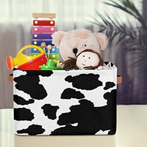 Cow Animal Print Storage Basket Bins for Organizing Shelves/Bathroom/Pantry/Closet/Clothes, Black and White Camo Print Collapsible Storage Cube Box Toys Organizer with Handles 1 Pc