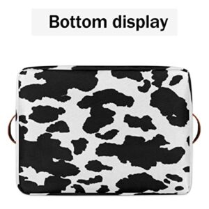 Cow Animal Print Storage Basket Bins for Organizing Shelves/Bathroom/Pantry/Closet/Clothes, Black and White Camo Print Collapsible Storage Cube Box Toys Organizer with Handles 1 Pc