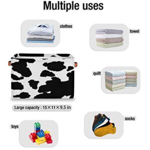 Cow Animal Print Storage Basket Bins for Organizing Shelves/Bathroom/Pantry/Closet/Clothes, Black and White Camo Print Collapsible Storage Cube Box Toys Organizer with Handles 1 Pc