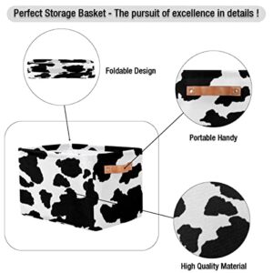 Cow Animal Print Storage Basket Bins for Organizing Shelves/Bathroom/Pantry/Closet/Clothes, Black and White Camo Print Collapsible Storage Cube Box Toys Organizer with Handles 1 Pc