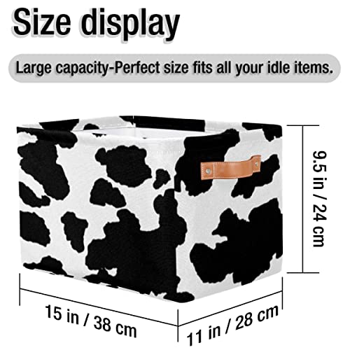 Cow Animal Print Storage Basket Bins for Organizing Shelves/Bathroom/Pantry/Closet/Clothes, Black and White Camo Print Collapsible Storage Cube Box Toys Organizer with Handles 1 Pc