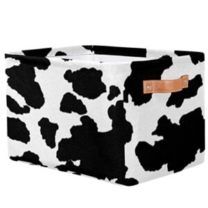 Cow Animal Print Storage Basket Bins for Organizing Shelves/Bathroom/Pantry/Closet/Clothes, Black and White Camo Print Collapsible Storage Cube Box Toys Organizer with Handles 1 Pc