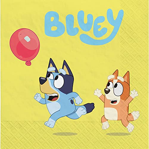 Bluey Party Supplies Pack Serves 16: Bluey Birthday Party Supplies, Bluey Plates, Napkins Cups and Table Cover with Birthday Candles (Bundle for 16)