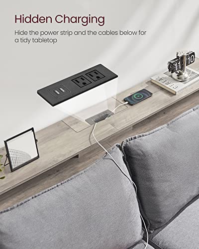 VASAGLE Narrow Console Table - 70.9 Inch Sofa Table with 2 Outlet and 2 USB Ports, Long Entryway Table for Hallway, Behind The Couch, Home Office or Living Room ULNT118B02