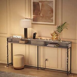 VASAGLE Narrow Console Table - 70.9 Inch Sofa Table with 2 Outlet and 2 USB Ports, Long Entryway Table for Hallway, Behind The Couch, Home Office or Living Room ULNT118B02