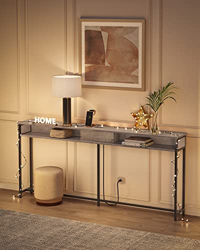 VASAGLE Narrow Console Table - 70.9 Inch Sofa Table with 2 Outlet and 2 USB Ports, Long Entryway Table for Hallway, Behind The Couch, Home Office or Living Room ULNT118B02