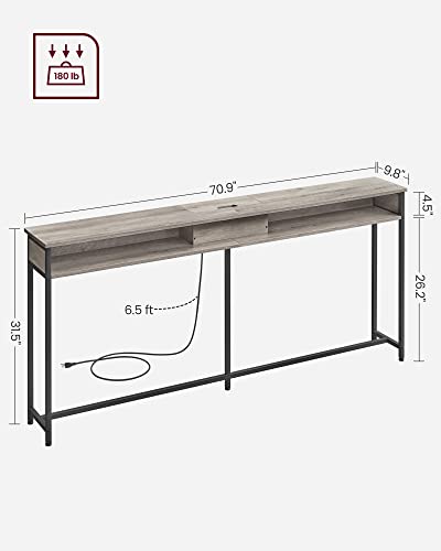 VASAGLE Narrow Console Table - 70.9 Inch Sofa Table with 2 Outlet and 2 USB Ports, Long Entryway Table for Hallway, Behind The Couch, Home Office or Living Room ULNT118B02