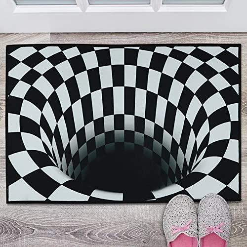 Optical Illusion Rug 3D Area Rug Floor Mat Carpet Bottomless Hole Optical Illusion Area Rug,Anti-Skid Non-Woven Black White Doormat for Room Rubber Floor mats (23.6X35.4 inch)