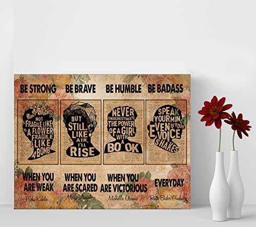 Retro Feminist Print Canvas Wall Art Home Decor Be Strong Not Fragile Like a Flower Painting 12x15 Canvas Poster Framed Ready to Women Gift