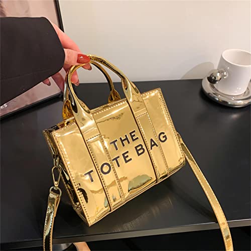 Cooble Shiny Tote Bags Faux Leather Handbag Tote Purse Crossbody Bag Satchel Bag Shoulder Bag for Women (Gold)