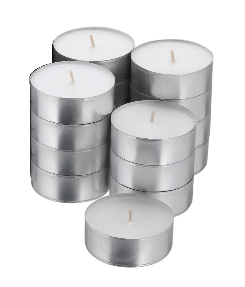 Realm White Unscented 4 Hour Burn Tea Light Candles (12 Pack) | Smokeless + Long Lasting + Even Burning | Mess Free Candles That Will Light Up Your Home