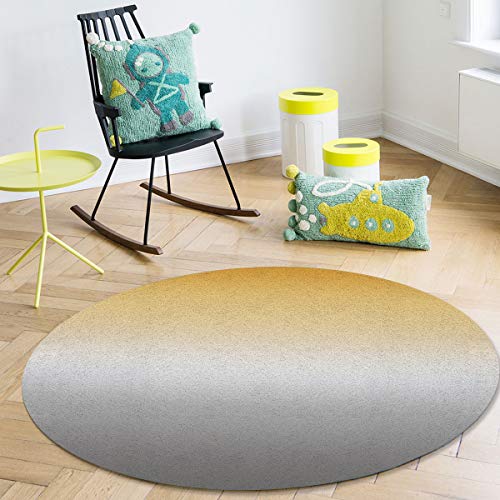 Round Area Rug 4ft Yellow Gray Ombre, Indoor Outdoor Rugs for Living Room, Washable Circle Rug Carpet for Bedroom, Kitchen, Patio, Simple Runner Rugs for Home Decor