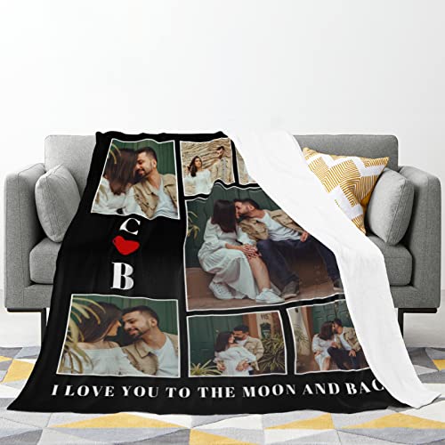 Custom Blankets with Photos Personalized Couples Gifts Customized Picture Blanket I Love You to The Moon & Back Gifts Birthday Gift for Wife Husband Girlfriend Boyfriend 40"x30"