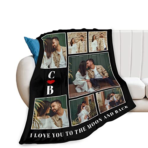 Custom Blankets with Photos Personalized Couples Gifts Customized Picture Blanket I Love You to The Moon & Back Gifts Birthday Gift for Wife Husband Girlfriend Boyfriend 40"x30"