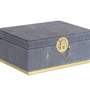 HofferRuffer Elegant Faux Leather Decorative Box, Storage Jewelry Box Organizer, Large Dresser Cosmetic Organizer Holder, Classic Jewelry Accessory Organizer, Grey Shagreen, 11x8x4.8 inches